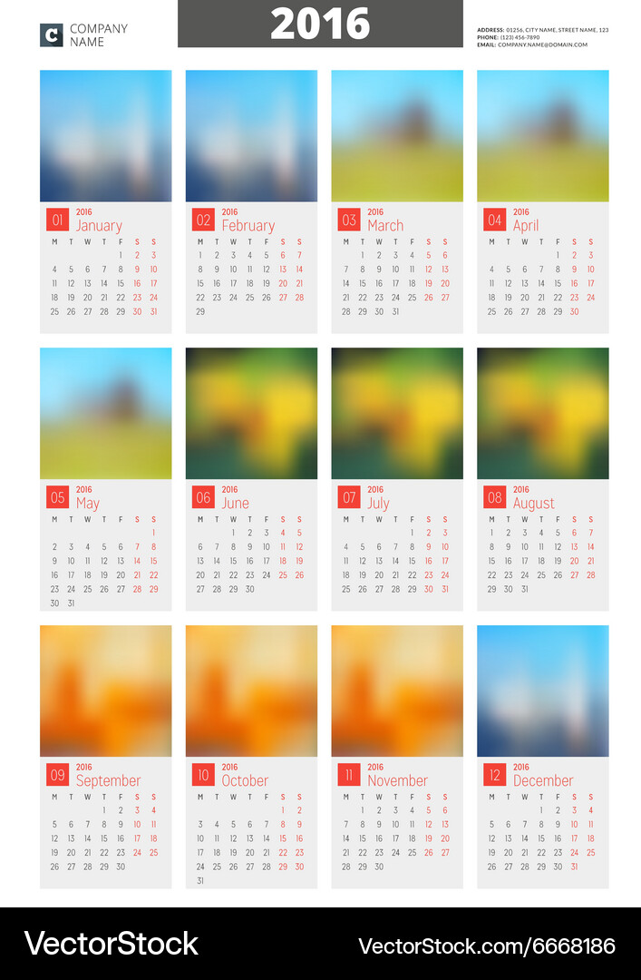 Wall calendar poster for 2016 year design print Vector Image