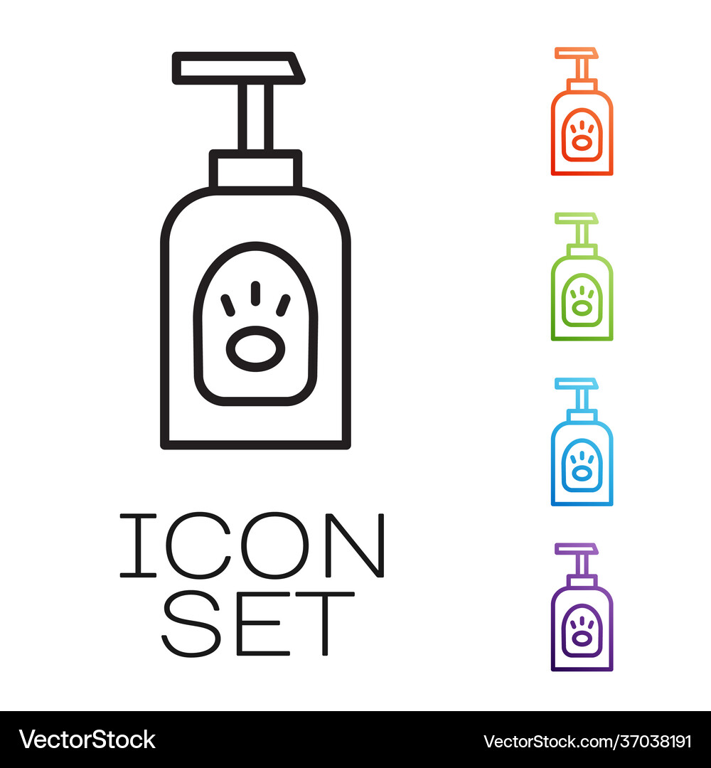 Black line pet shampoo icon isolated on white Vector Image