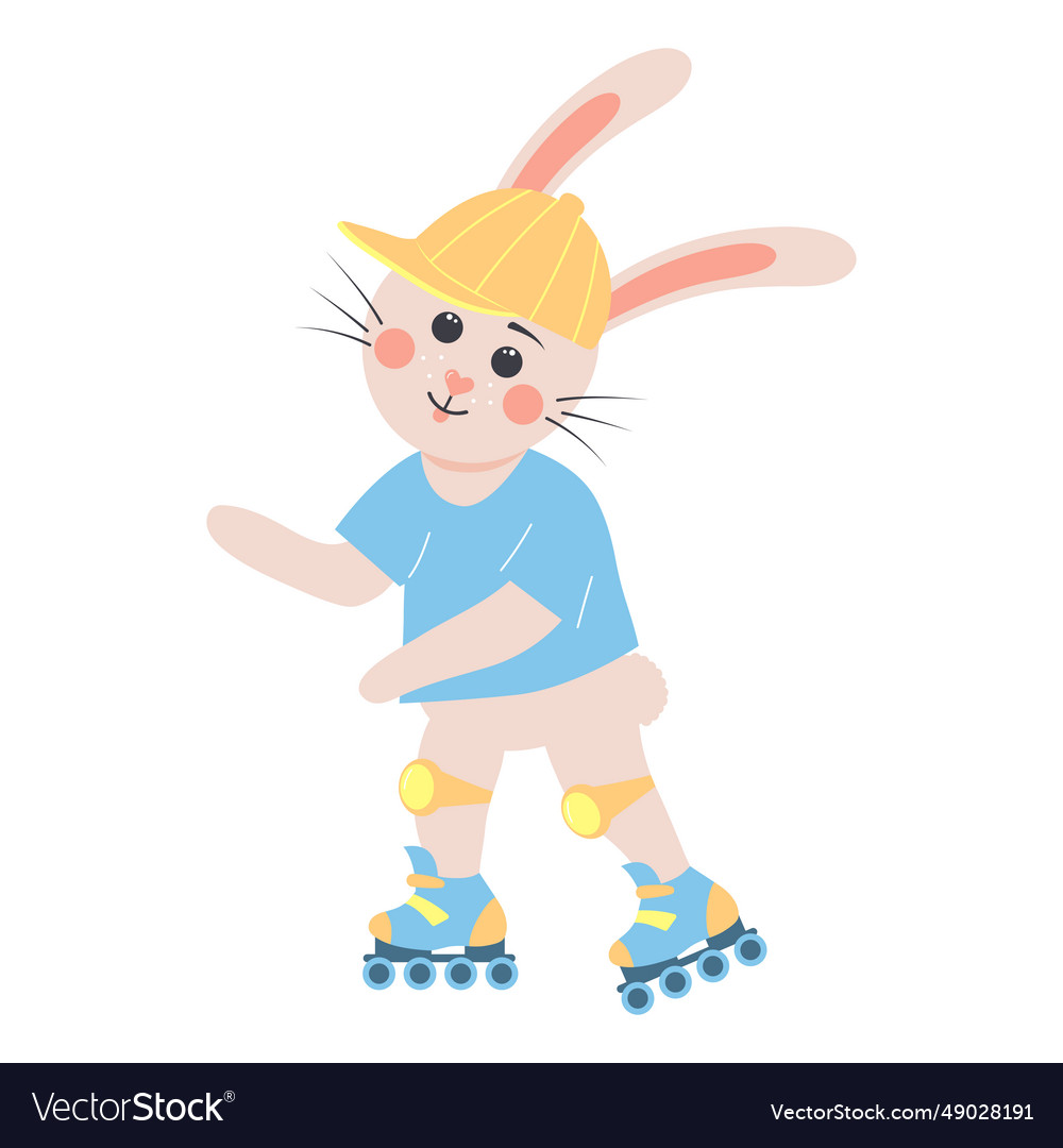 Cute rabbit roller skating bunny boy in a cap Vector Image