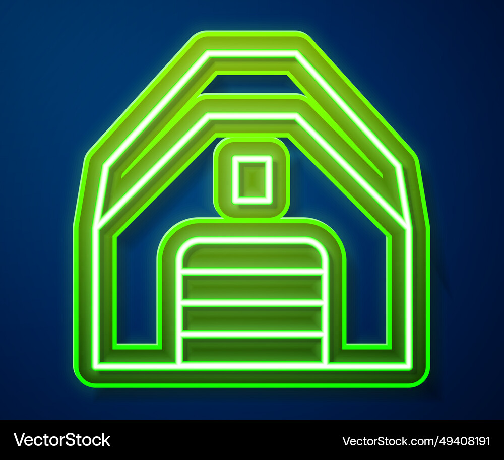 Glowing neon line garage icon isolated on blue Vector Image