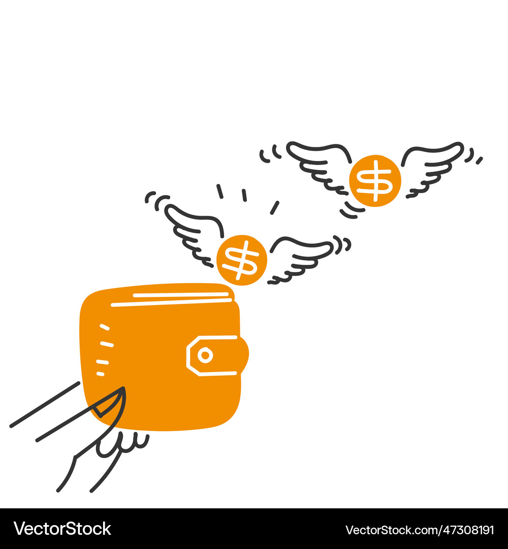 Hand drawn doodle wallet with flying money Vector Image
