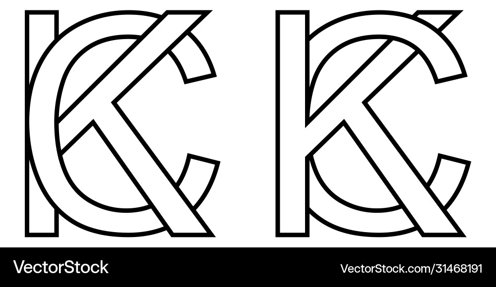 Logo sign kc and ck icon sign two interlaced Vector Image