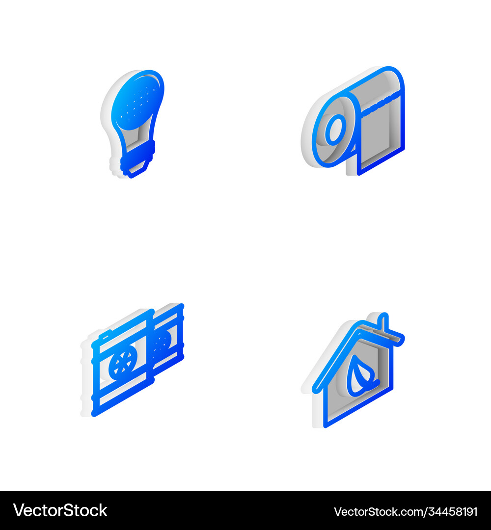 Set isometric line toilet paper roll light bulb Vector Image