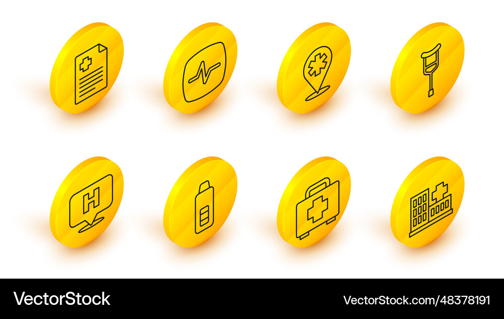 Set line hospital building first aid kit digital Vector Image