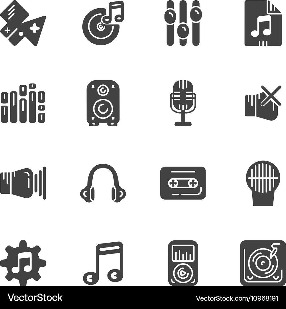Set of solid icons for music Royalty Free Vector Image