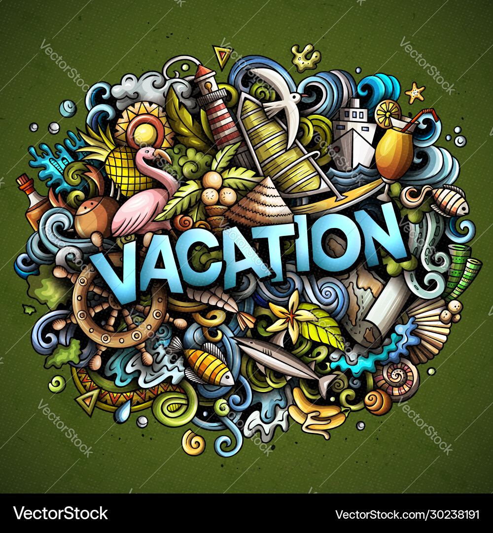 Vacation hand drawn cartoon doodles Royalty Free Vector