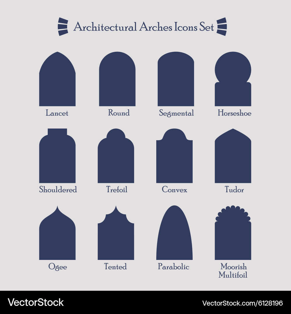 Blue silhouette architectural arches icons set Vector Image