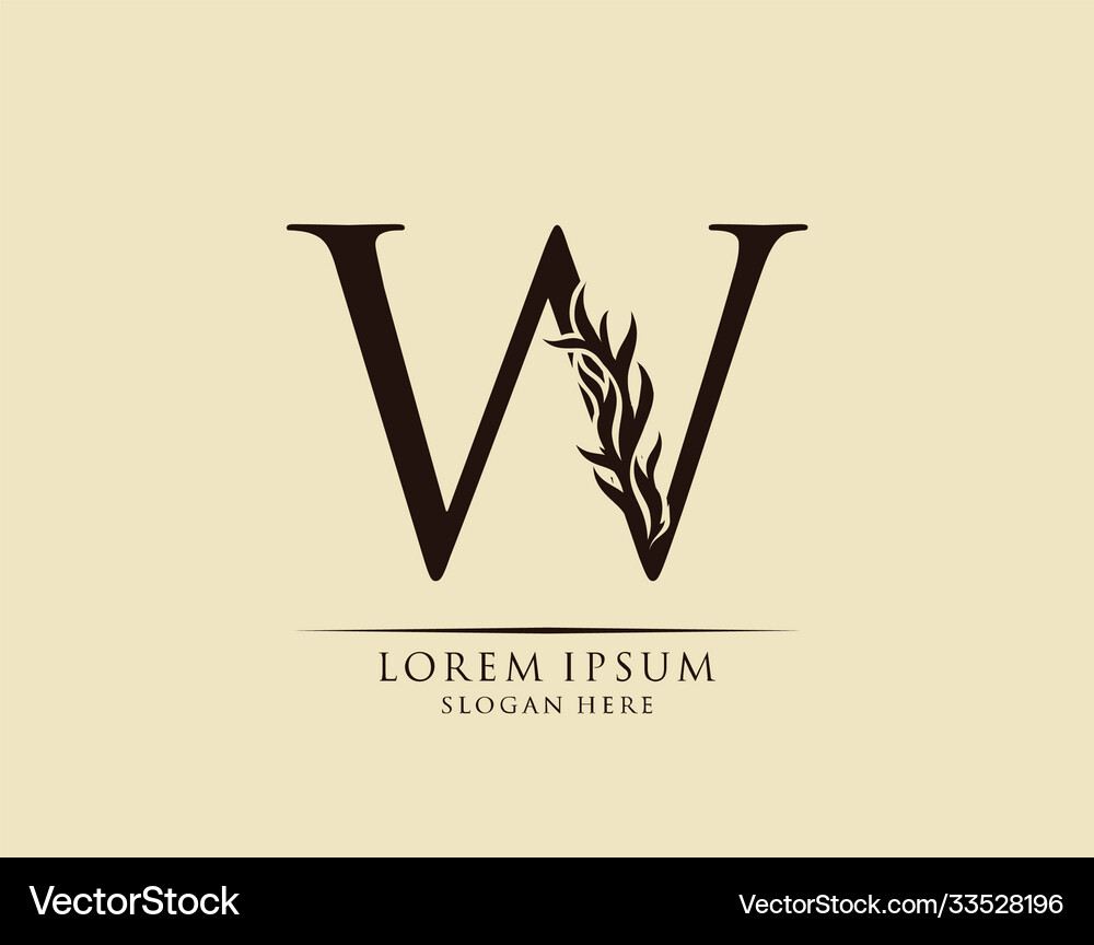 Calligraphy w letter graceful royal style Vector Image
