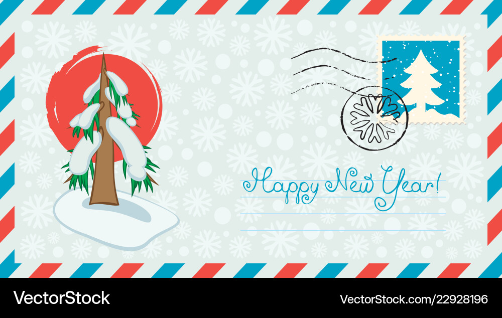 Envelope with santa claus and christmas tree Vector Image