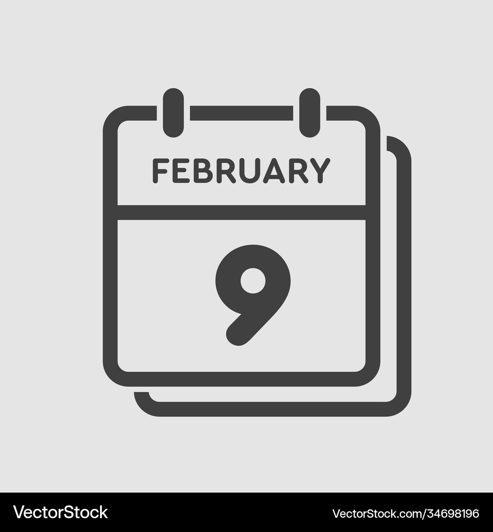 Icon day date 9 february template calendar page Vector Image