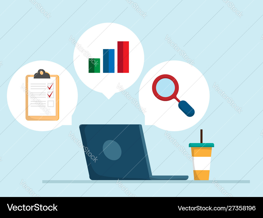 Laptop with online research Royalty Free Vector Image