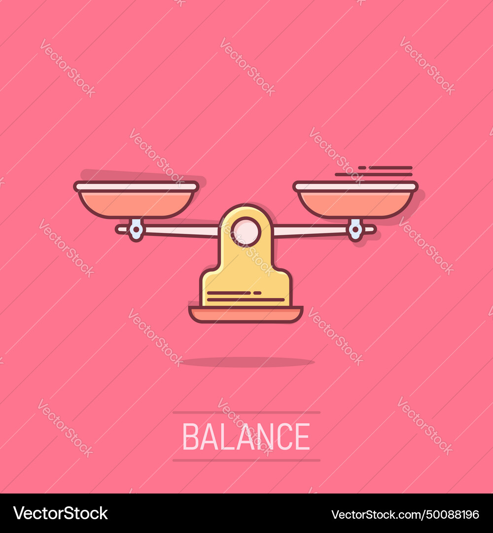 Scale balance icon in comic style justice cartoon Vector Image