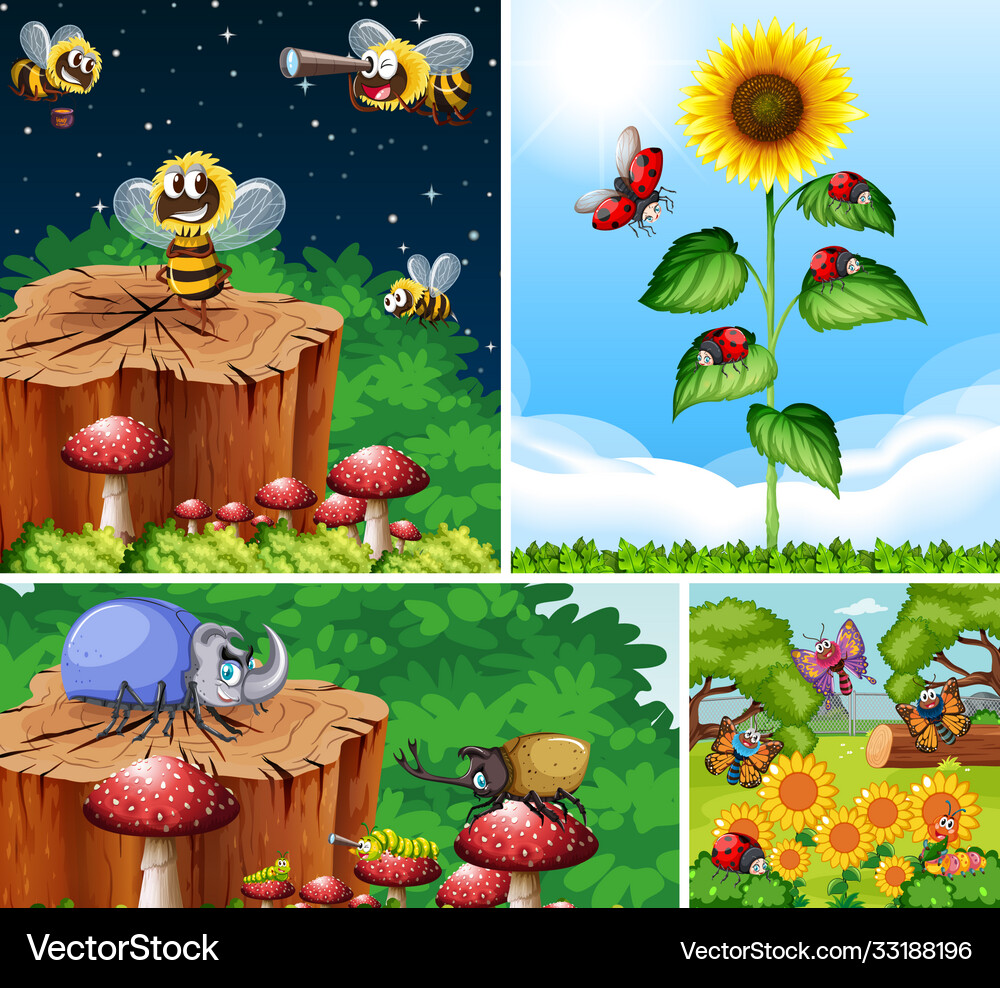 Set different insects living in garden Royalty Free Vector