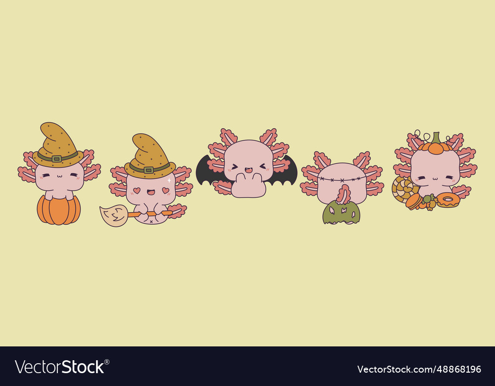 Set of halloween axolotl Royalty Free Vector Image