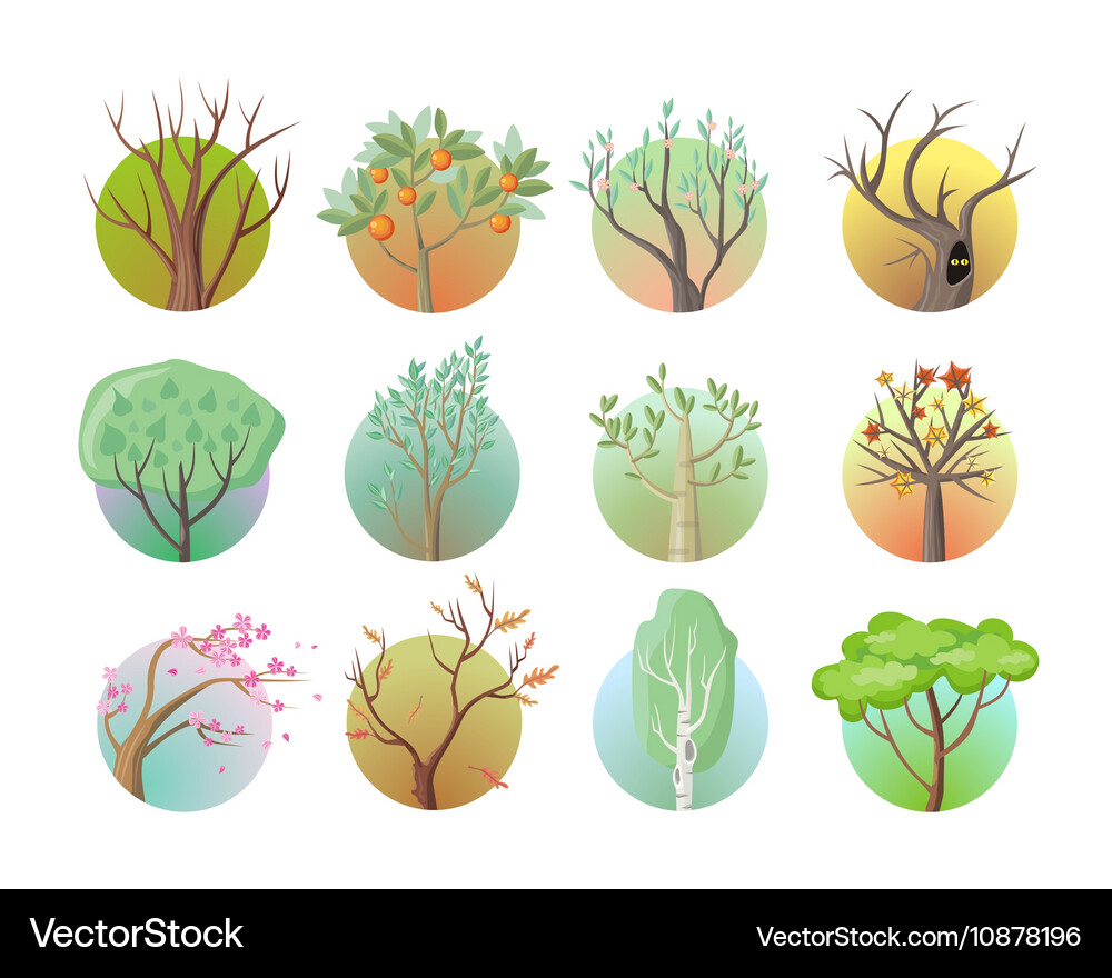 Set of Tree Round Icons Royalty Free Vector Image