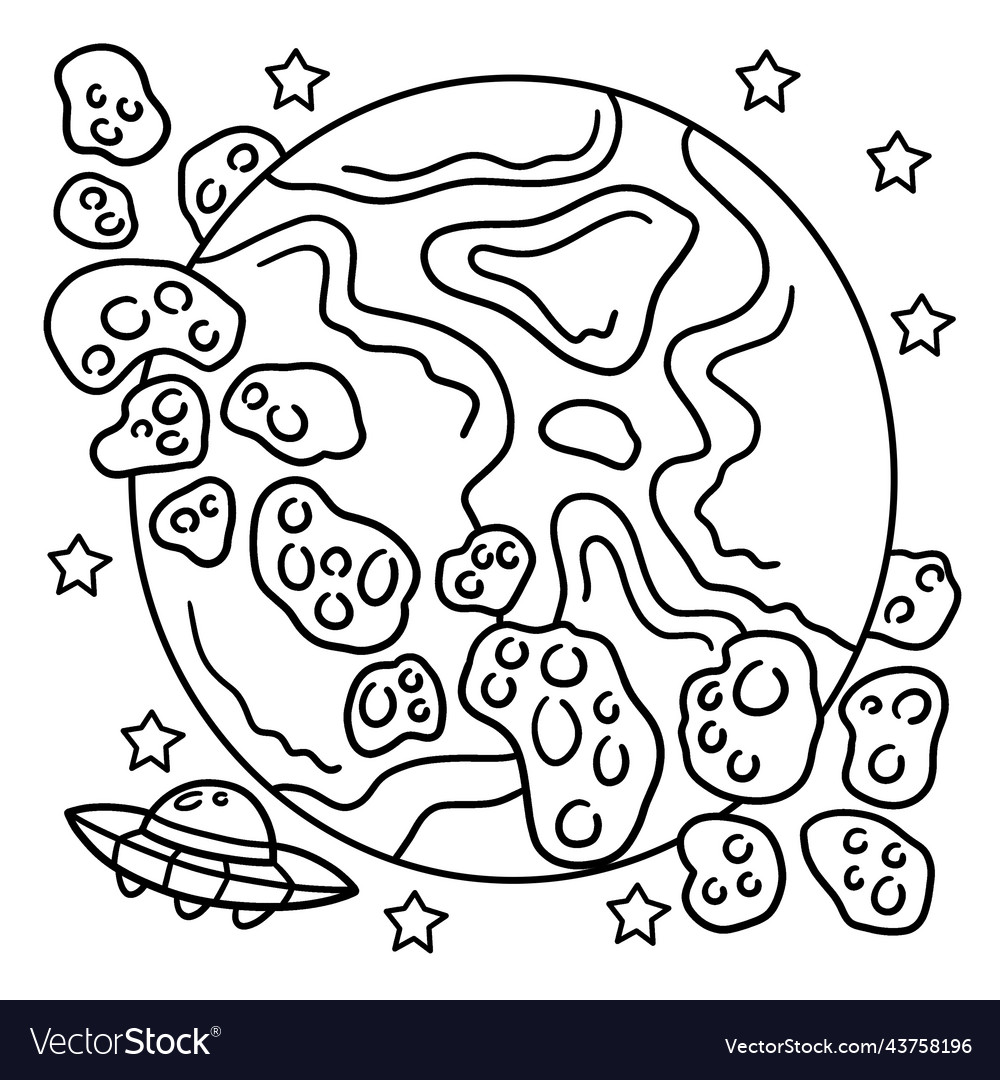 Ufo and asteroid in space coloring page for kids Vector Image