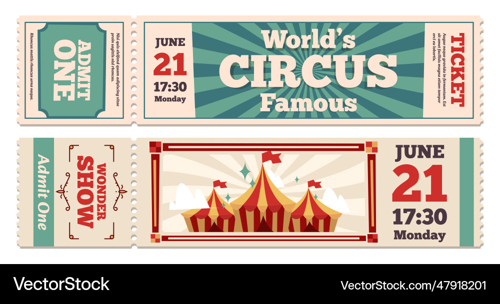 Circus tickets retro cartoon event Royalty Free Vector Image