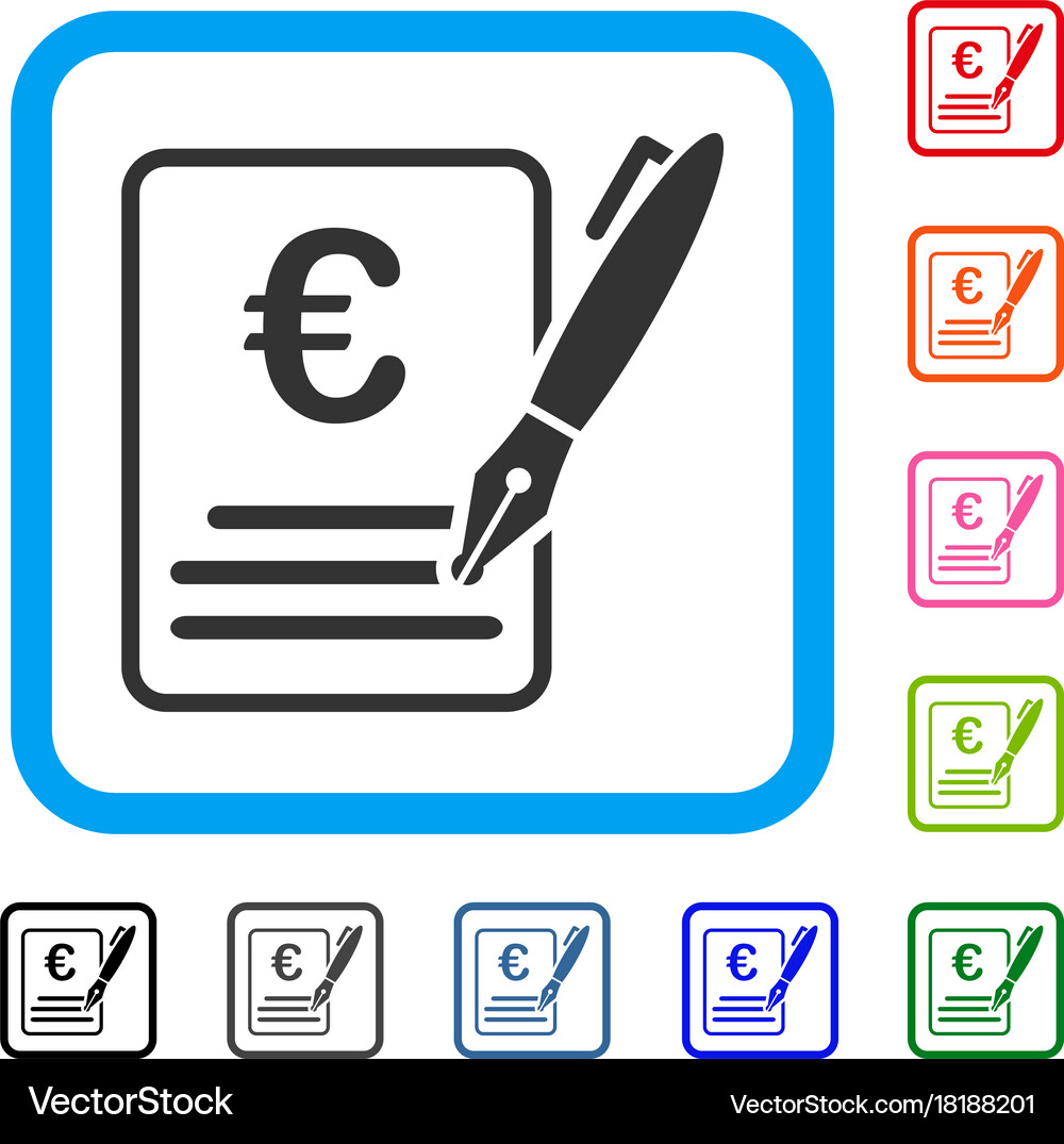 Euro contract signature framed icon Royalty Free Vector