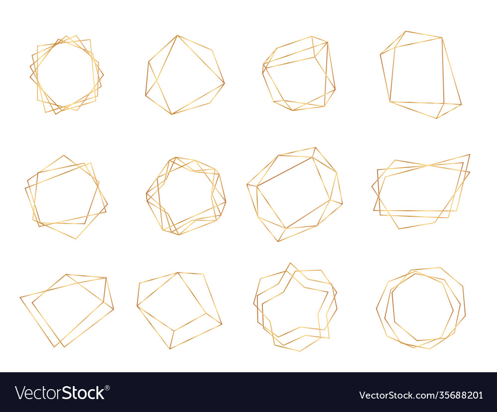 Gold polygonal frames triangle line shape Vector Image