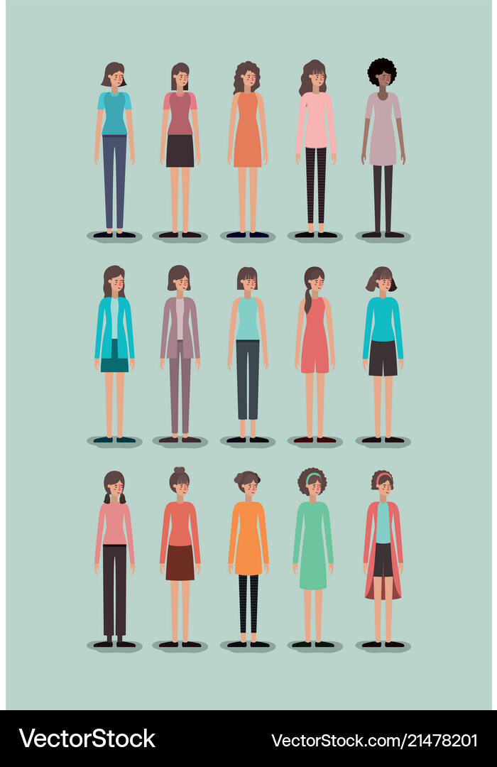 Group of women characters Royalty Free Vector Image