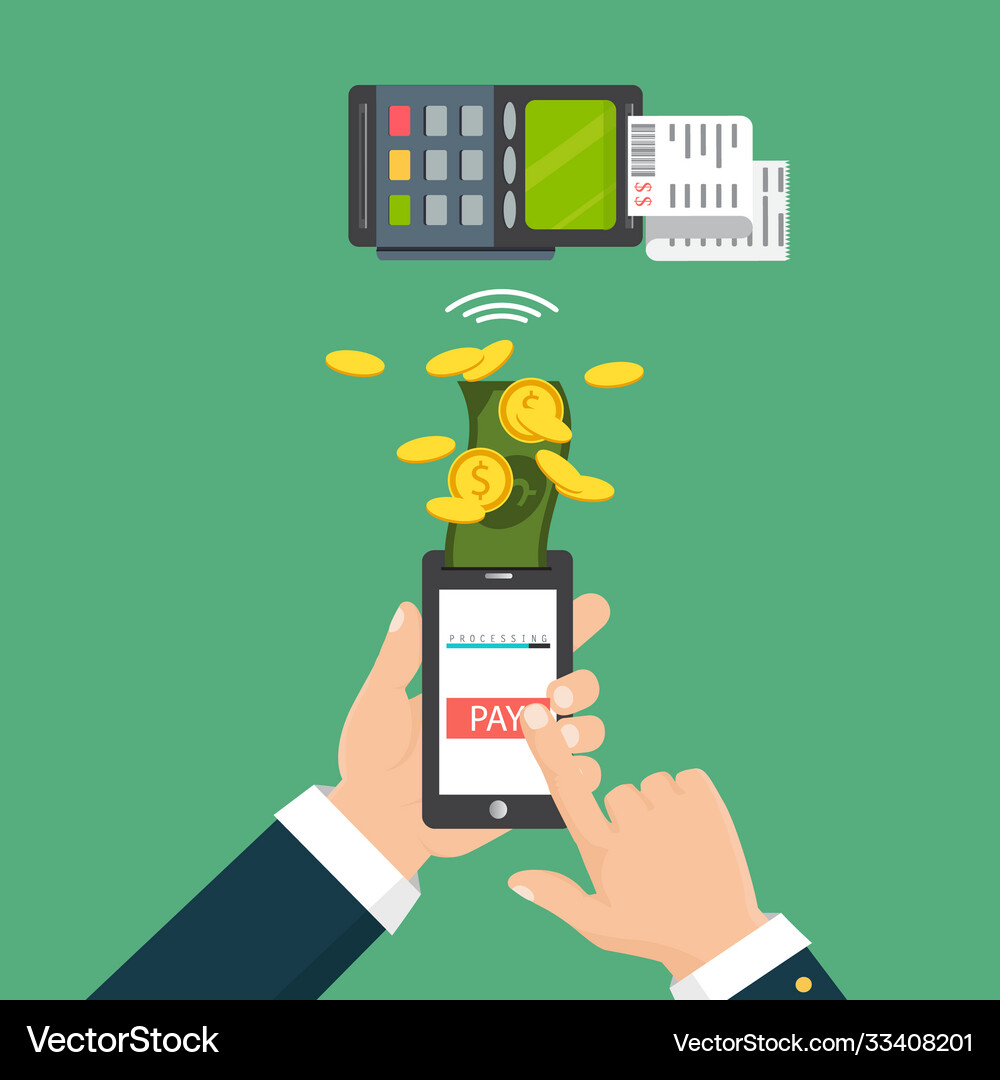Hand holding a phone smartphone wireless money Vector Image