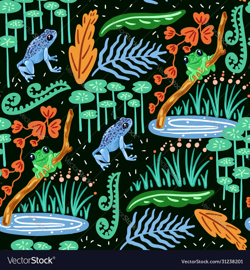 Seamless pattern with frog forest Royalty Free Vector Image