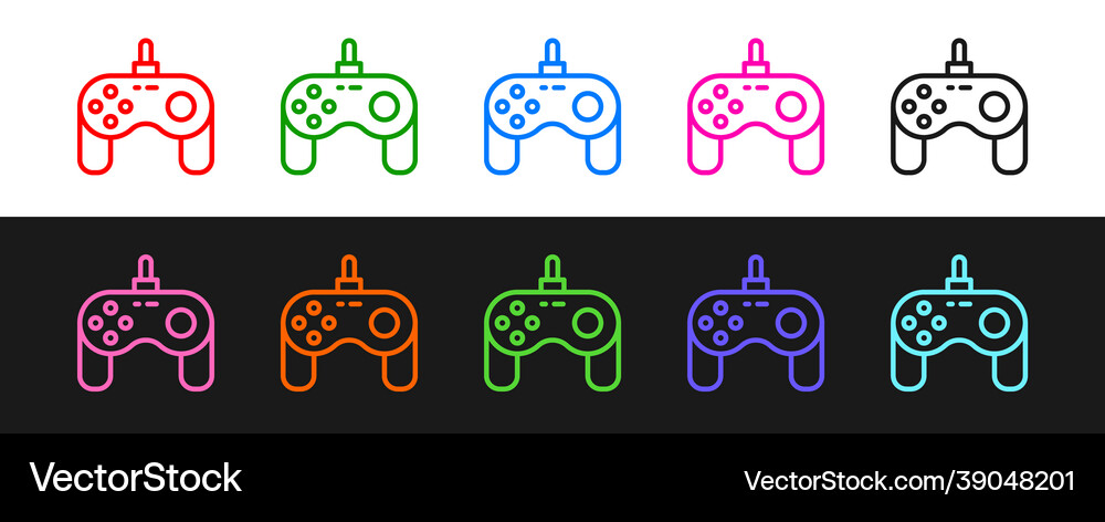 Set line gamepad icon isolated on black and white Vector Image