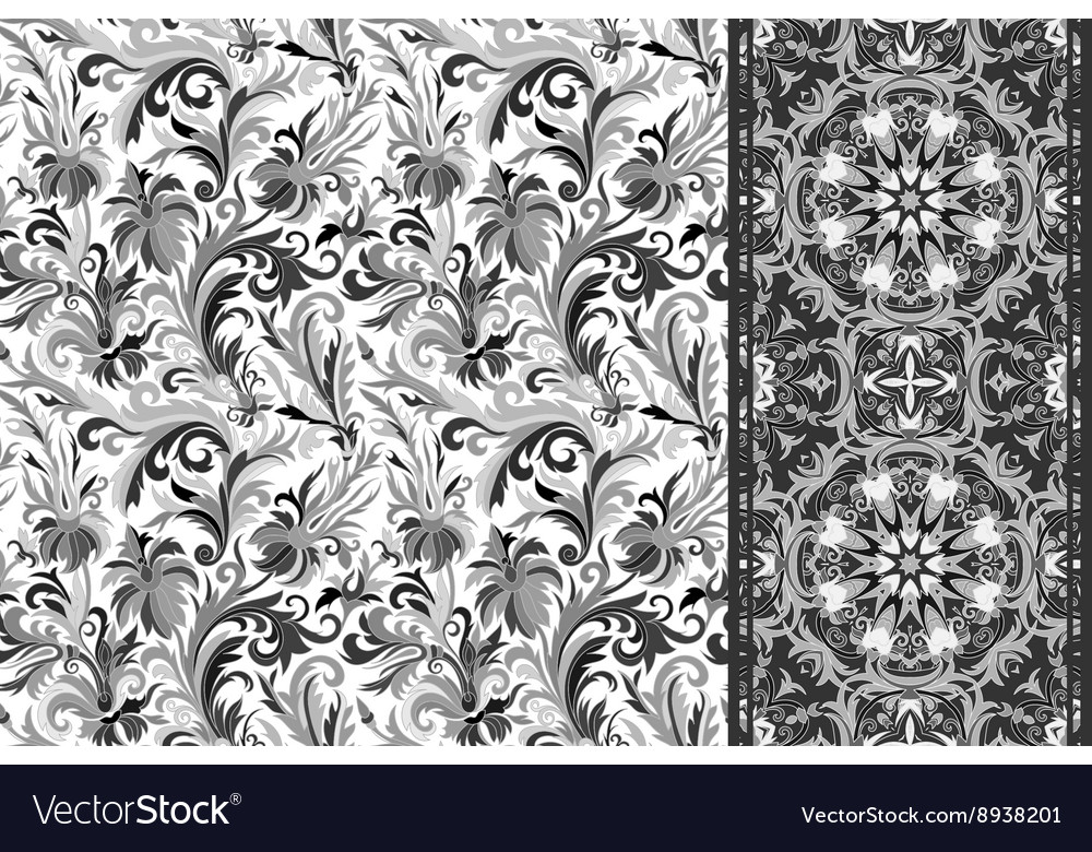 Set seamless floral pattern and border Royalty Free Vector