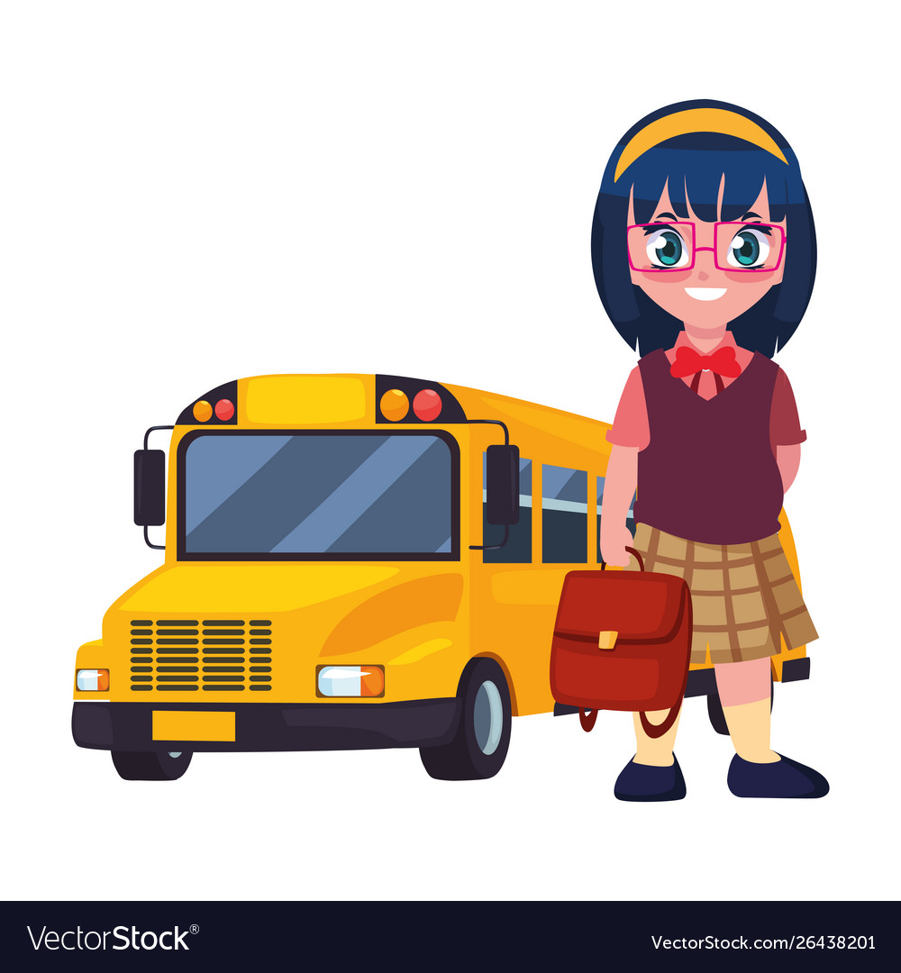 Student girl with bus back to school Royalty Free Vector