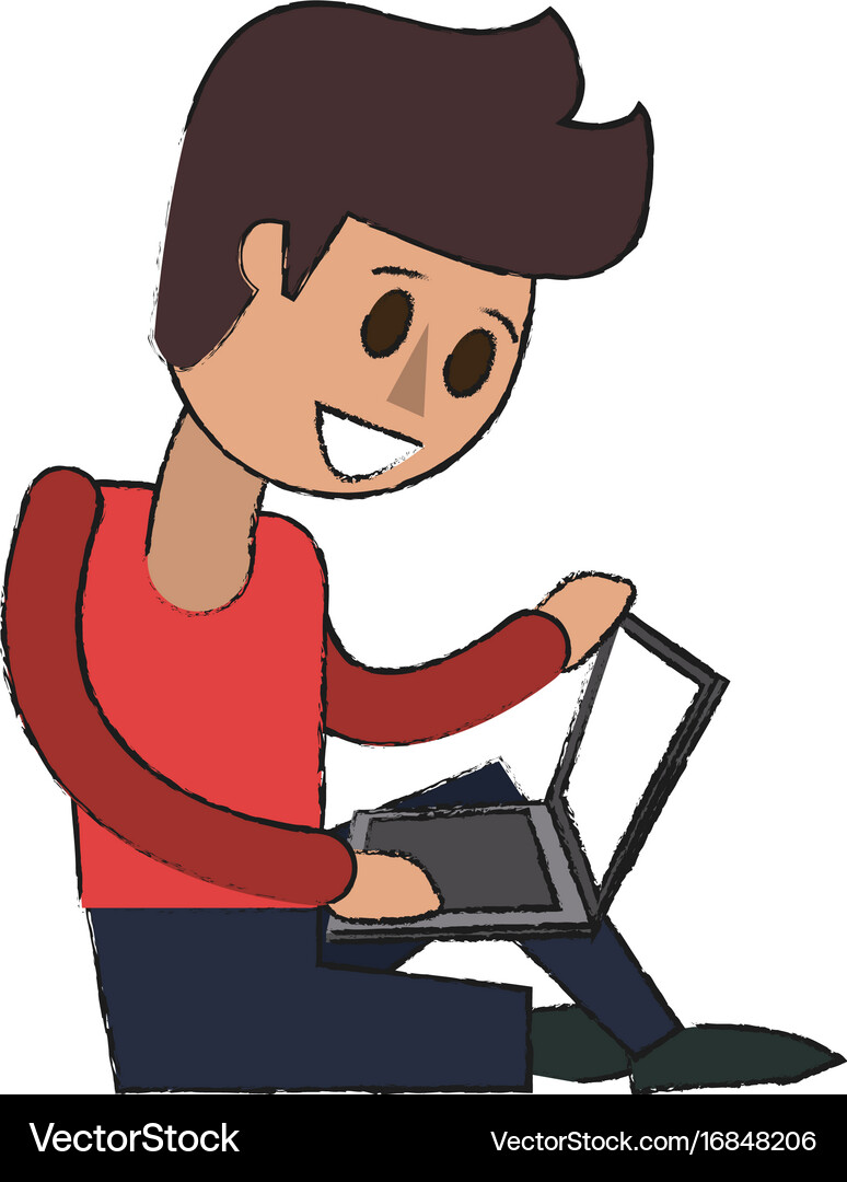 Colorful man with laptop doodle over white Vector Image