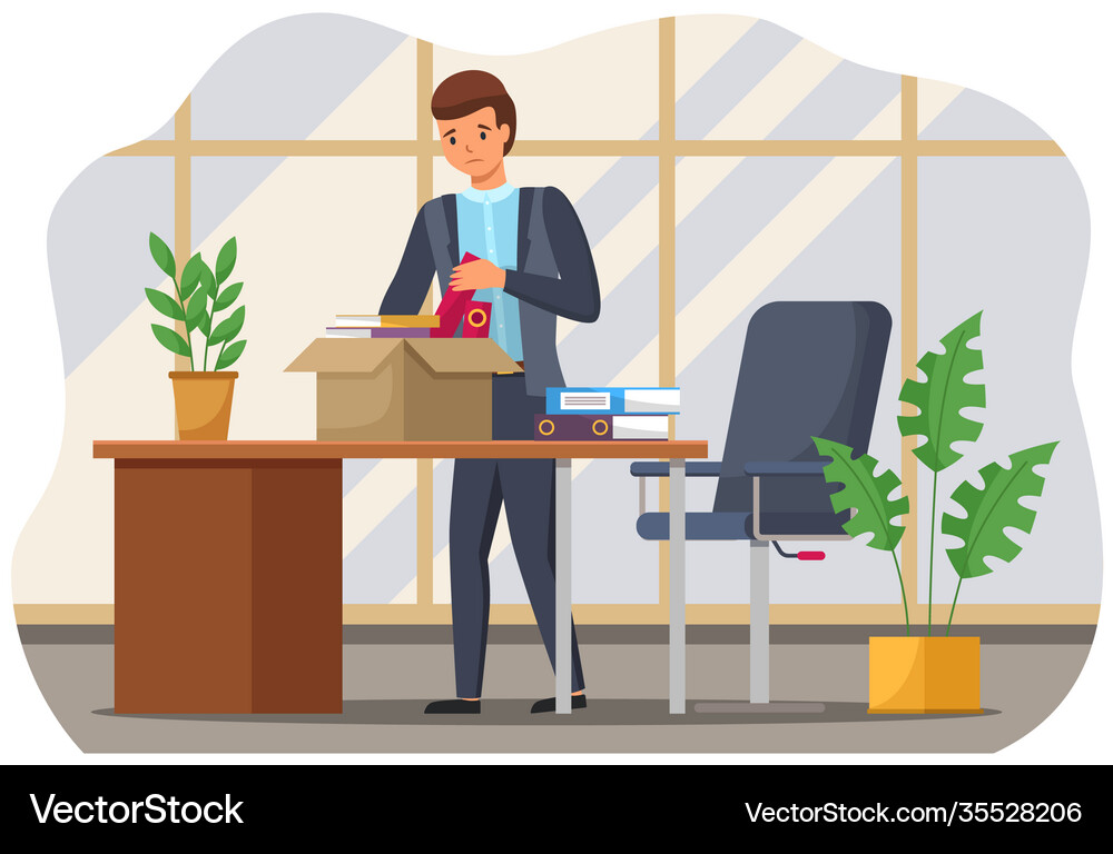 Layoff concept boss dismissed employee sad fired Vector Image