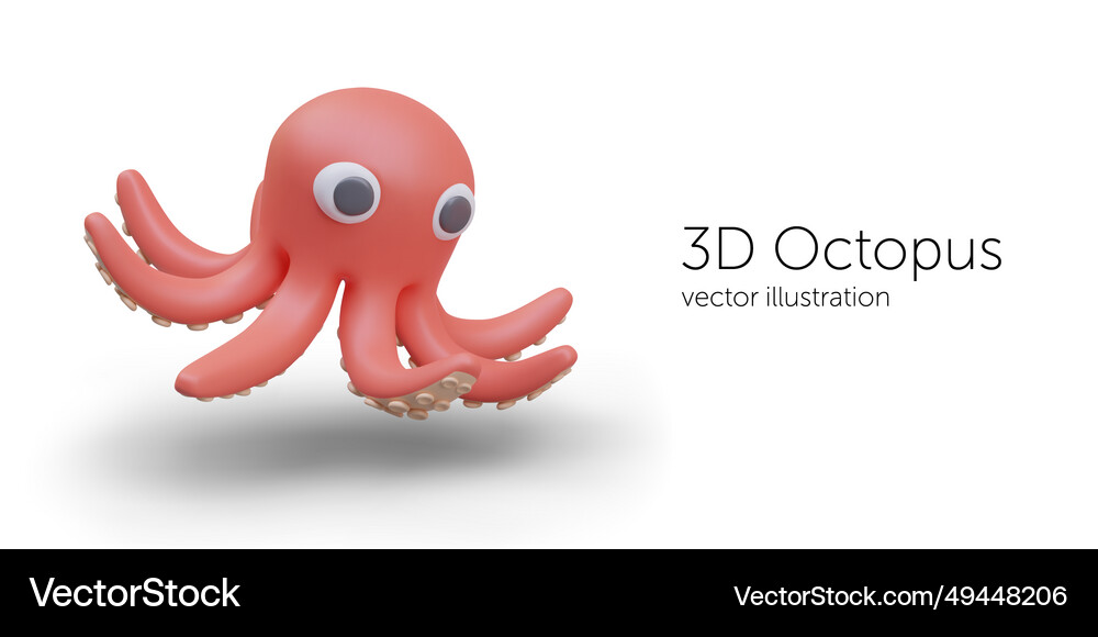Realistic red octopus cartoon character animal Vector Image