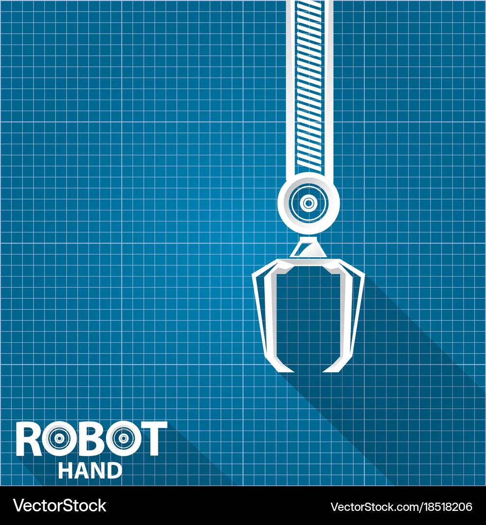 Robotic arm symbol on blueprint paper Royalty Free Vector