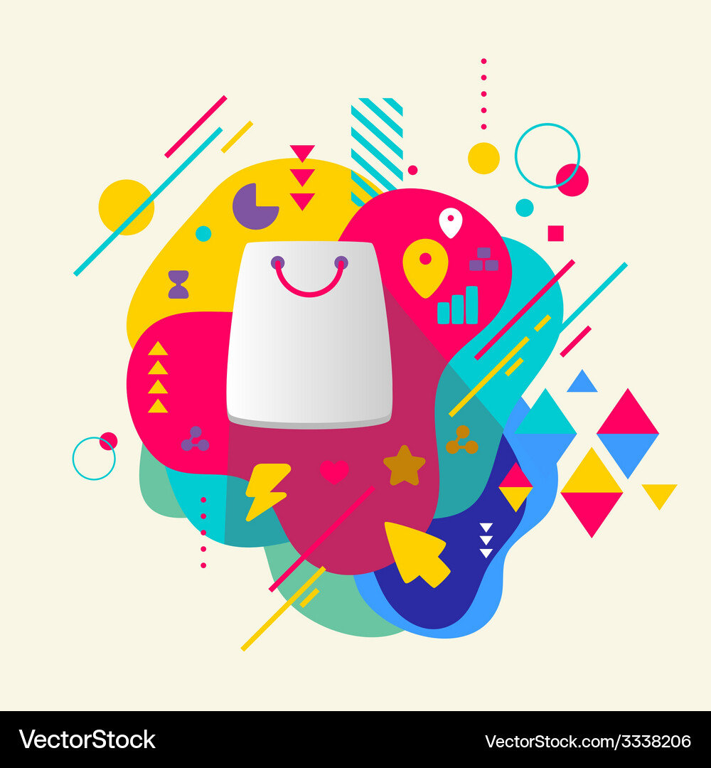 Shopping bag on abstract colorful spotted Vector Image