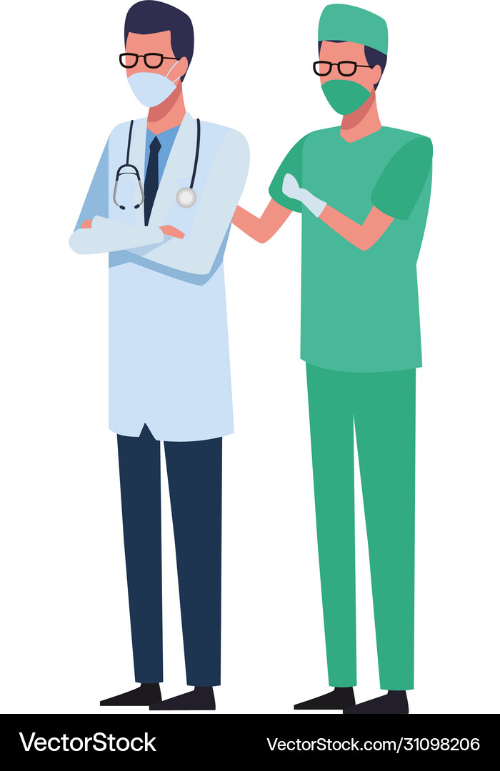 Surgeon and doctor using face mask for covid19 19 Vector Image