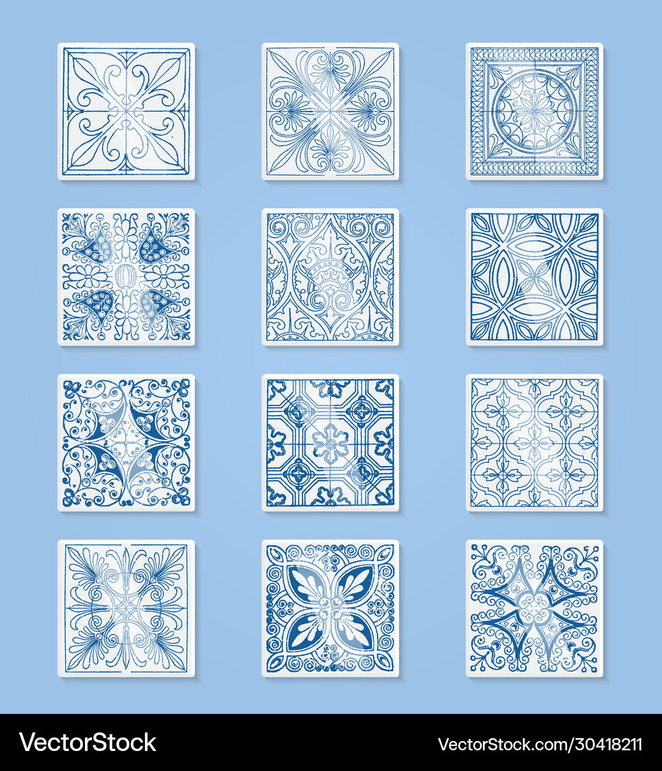 Artistic ceramic tiles set Royalty Free Vector Image