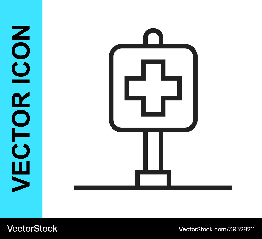 Black line medical map pointer with cross hospital