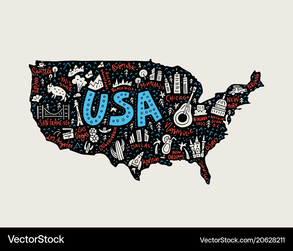 Cartoon map of usa Royalty Free Vector Image - VectorStock