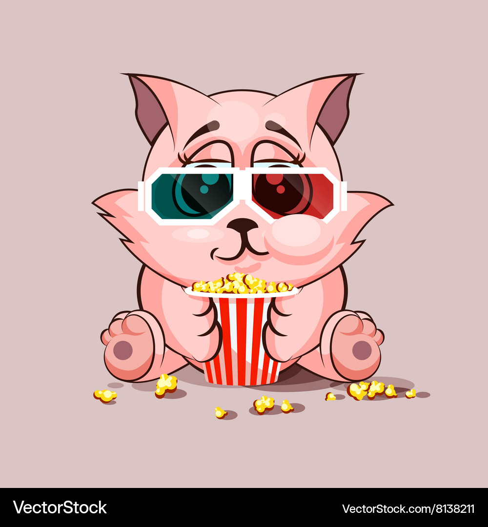Cute Cat Watching Movie with Popcorn Royalty Free Vector