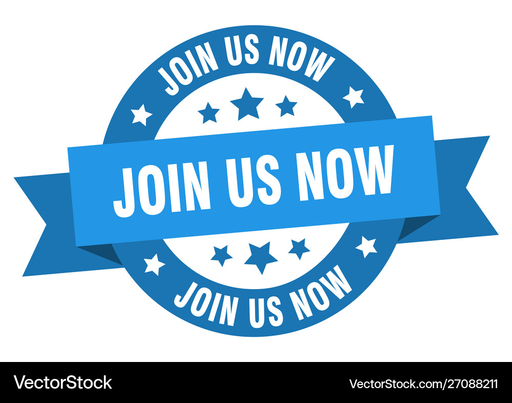 Join us now ribbon round blue sign Royalty Free Vector Image