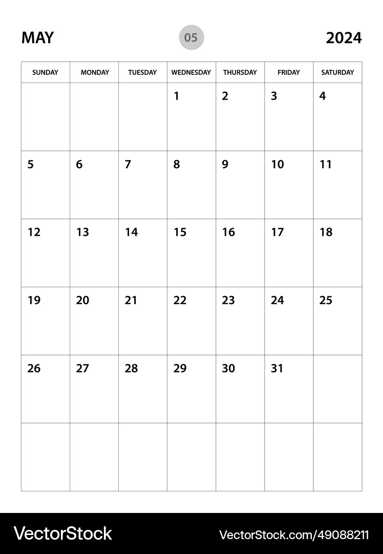 May 2024 year planner template calendar 2024 Vector Image