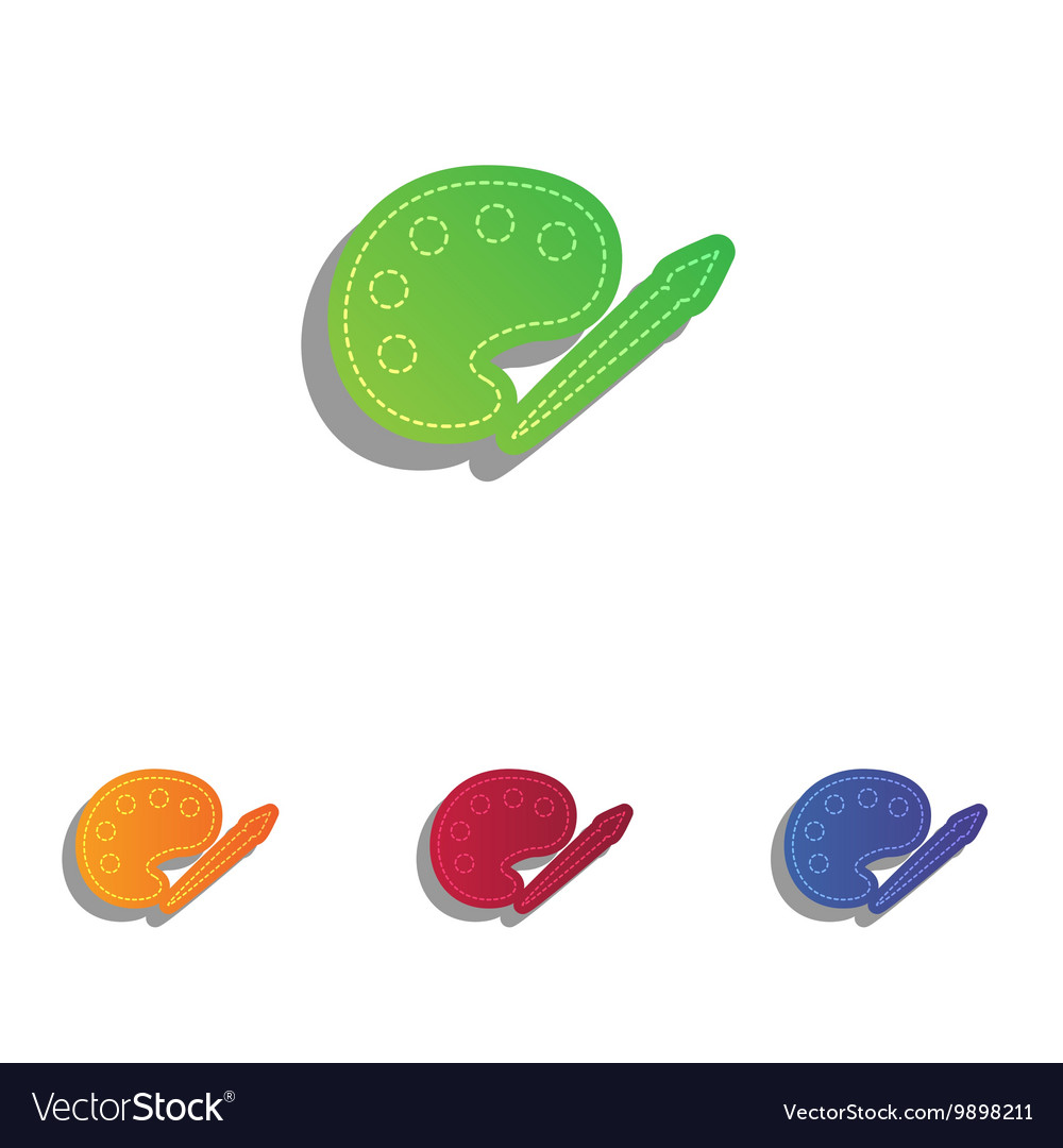 Palette and paint brush sign colorful applique Vector Image
