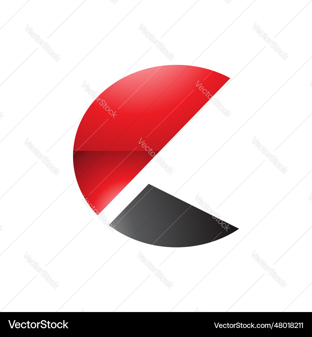 Red and black glossy letter c icon with half Vector Image