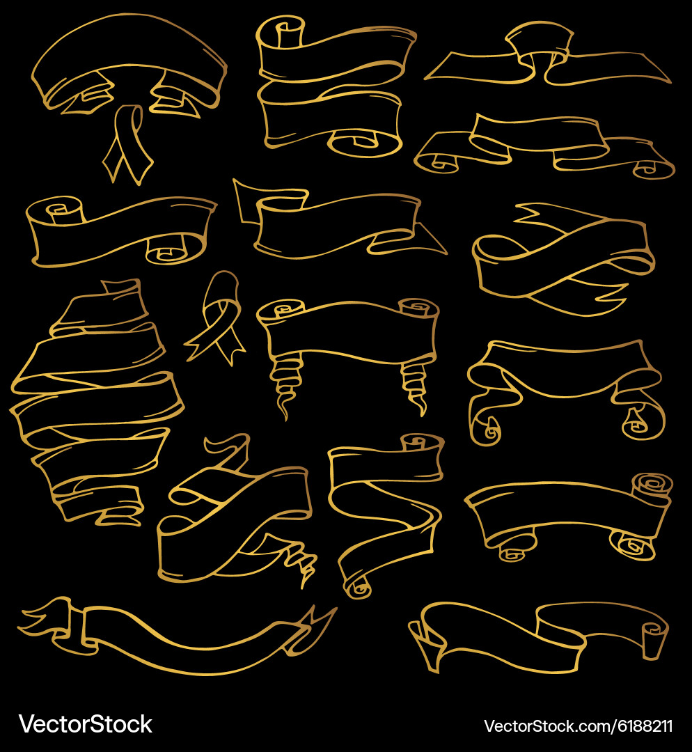Royal Vintage ribbon banners Gold linear set Vector Image