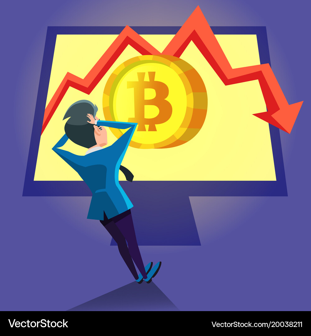 Shocked businessman looking on bitcoin crash graph