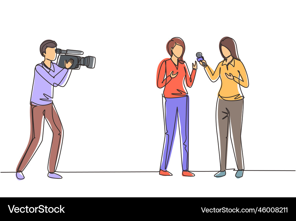 Single one line drawing woman journalist Vector Image