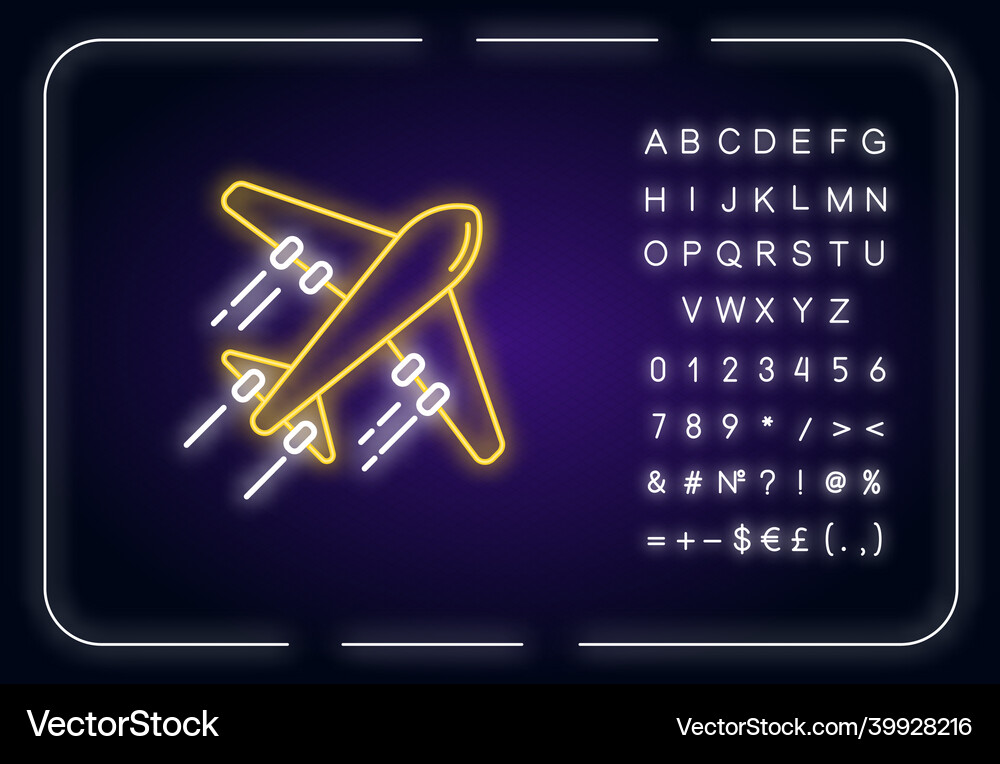 Airplane neon light icon flight with airlines Vector Image