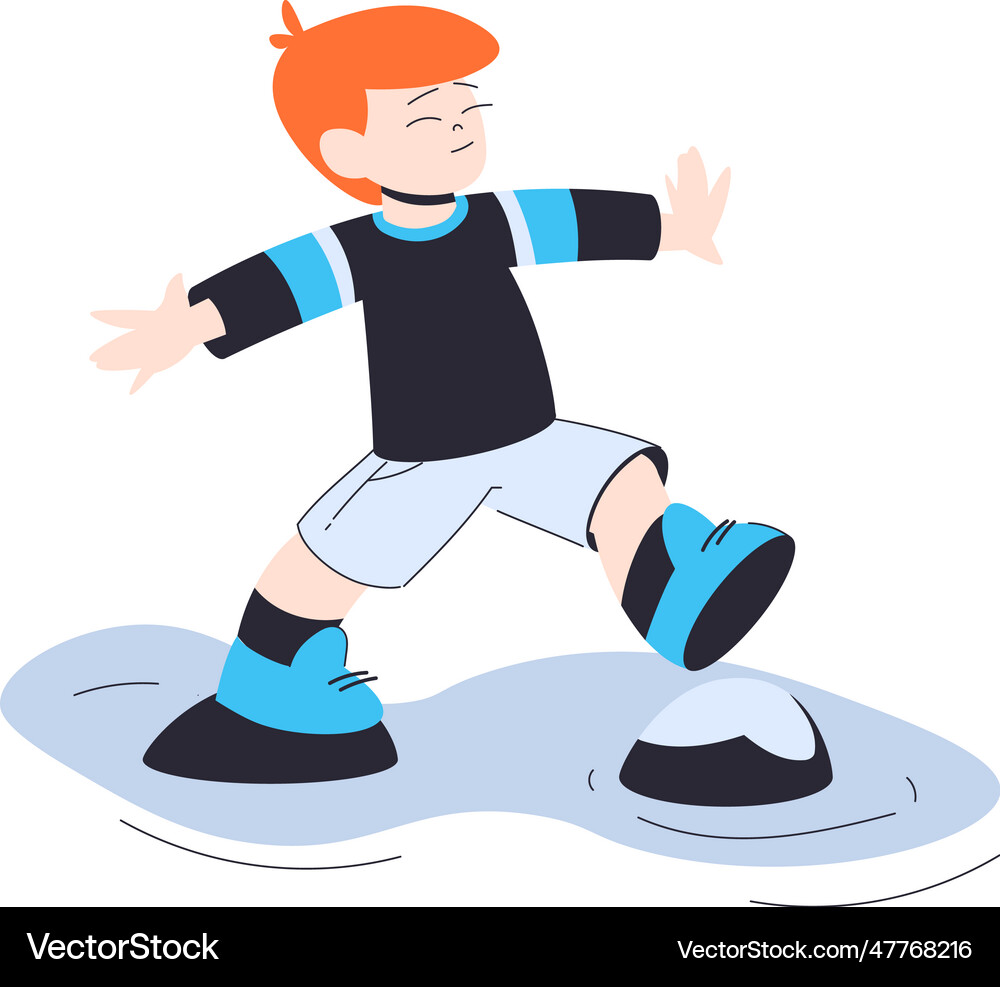 Happy boy walk over water step on pebble having Vector Image