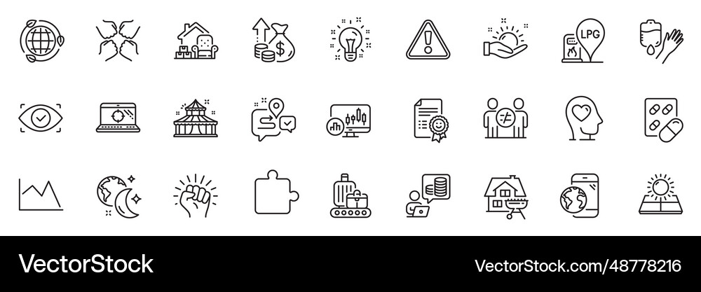 Icons pack as line chart inflation and puzzle Vector Image