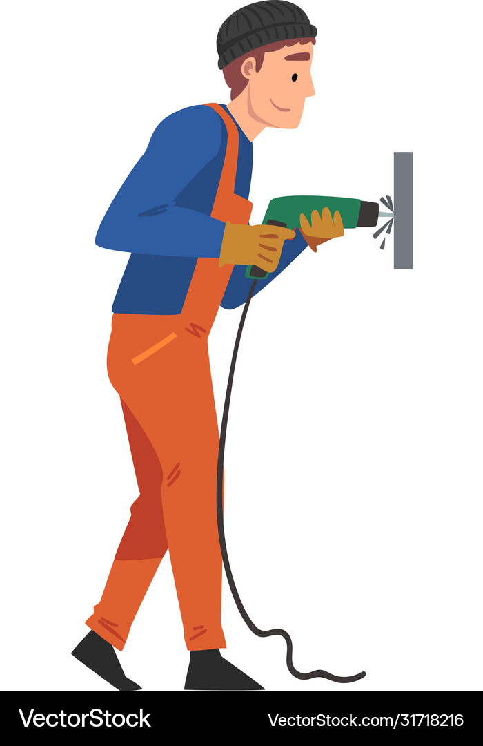 Man drilling wall with drill home renovation Vector Image